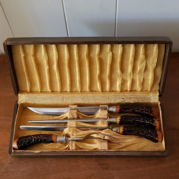 Flint | Dining | Vintage Carving Set With Bakelite Antler Handles By ...
